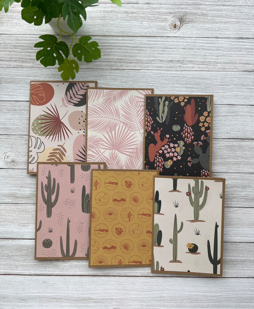 Note Cards Set of 6 Cactus Cacti Plants Tropical Leaves Thinking of You All Occasions Thank You ...