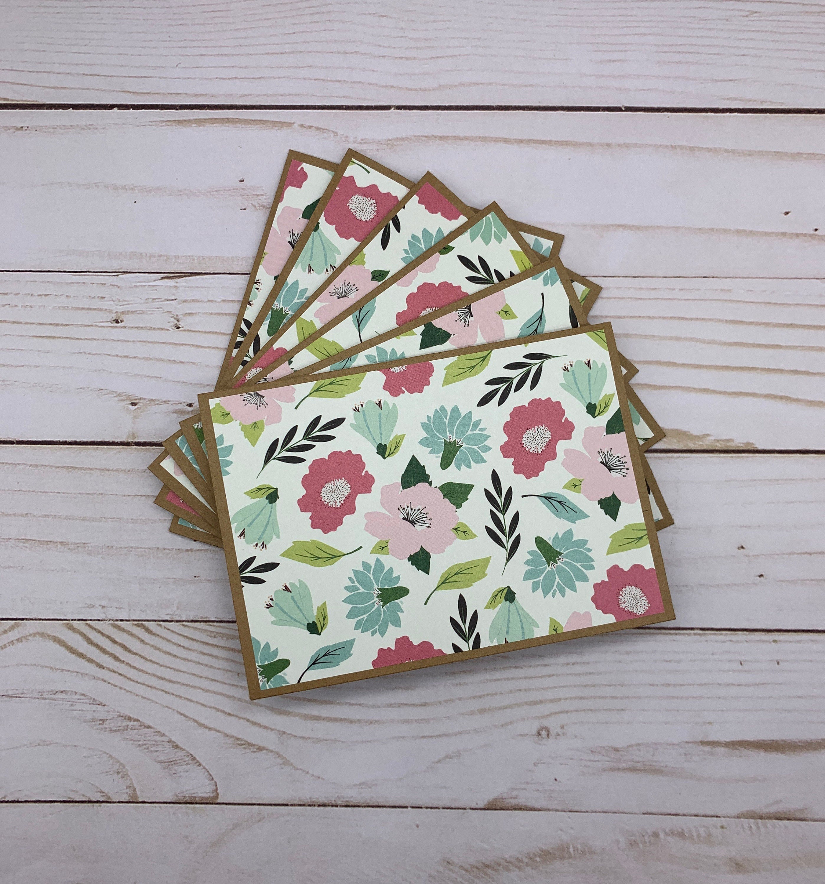 Handmade Note Cards Set of 6 ~ Flower Market ~ Pink & Blue Florals ...