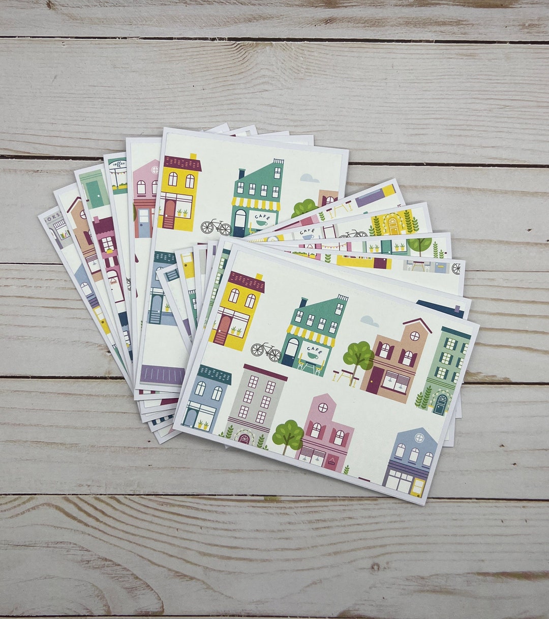 Note Cards Set of 6 ~ Welcome Home ~ Neighborhood ~ Main Street Shops ...