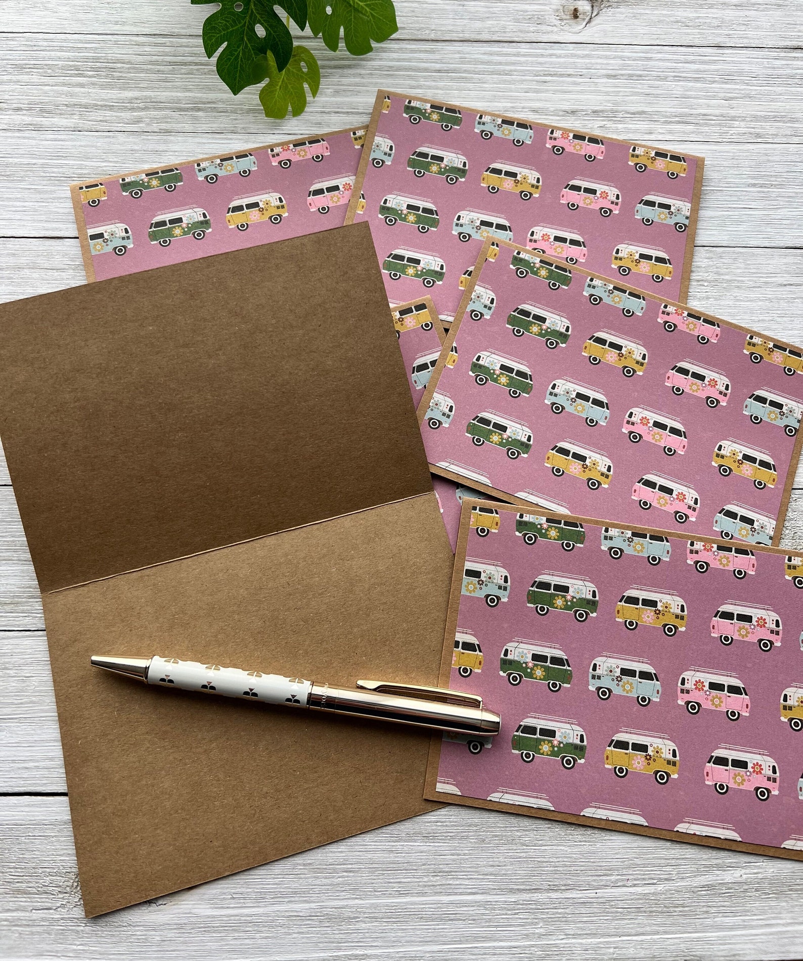 Handmade Note Cards Set of 6 ~ Road Trip ~ Retro Vans ~ Vacation/travel ...