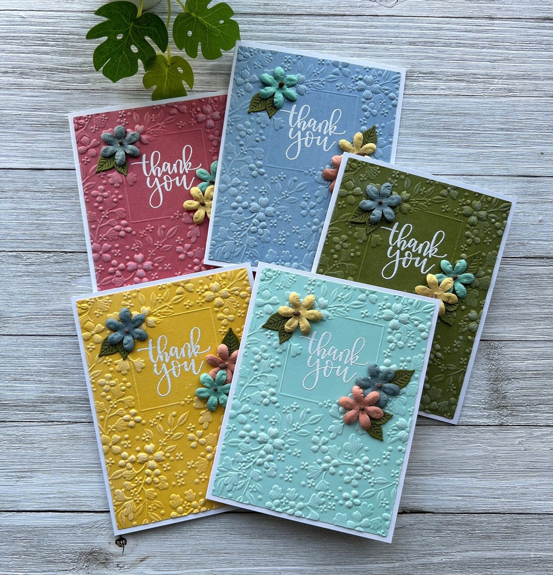 Set of 5 ~ Handmade Note Cards ~ Thank You ~ Blank A2 Embossed Greeting ...