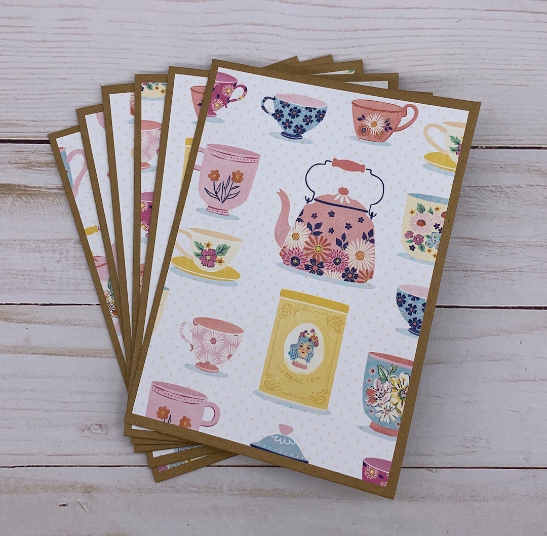 Handmade Note Cards Set of 6 ~ All Occasion ~ Tea Lovers ~ Kettle ~ Tea ...