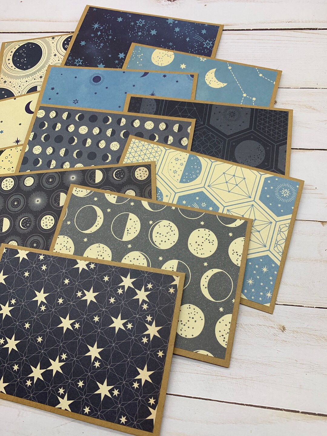 Note Cards Set of 12 ~ Stars & Moon ~ Universe ~ Moon Phase ~ Galaxy ...