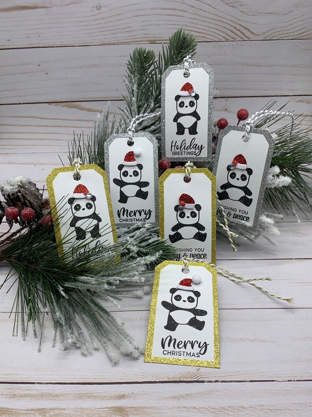 Handmade Christmas Holiday Gift Tags - Set of 6 Mini Panda Favor ...