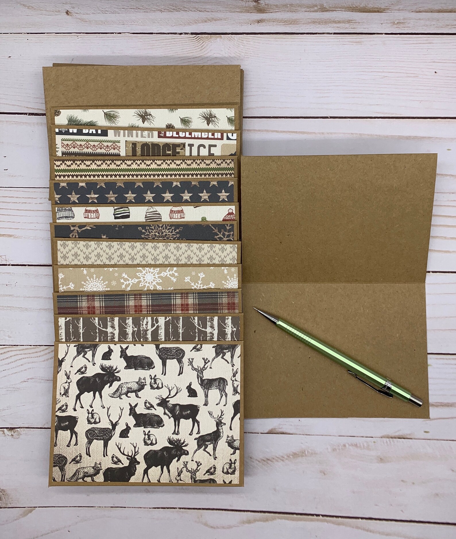 Handmade Note Cards Set of 12 ~ Warm & Cozy ~ Rustic Christmas ~ Winter ...