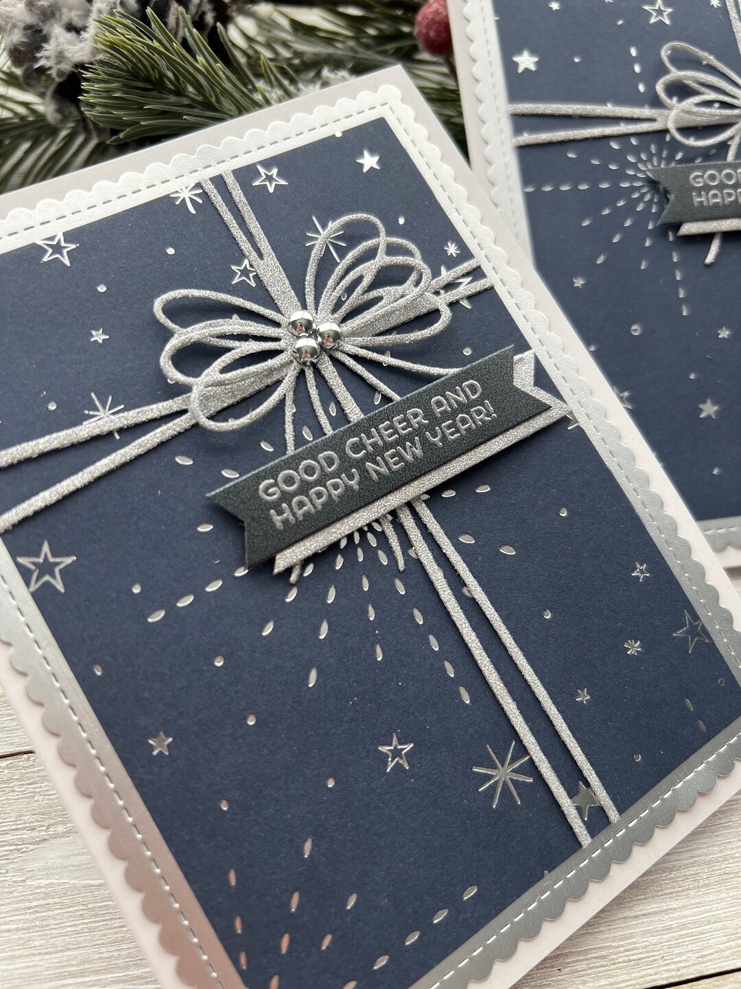 Happy New Year Handmade Note Cards Navy Blue & Silver Blank A2 Holiday ...