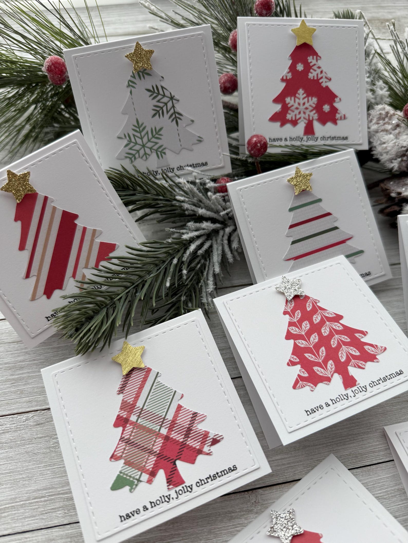 Set of 9 Mini Note Cards ~ Tiny Christmas Trees ~ 3x3 Cards Plus ...
