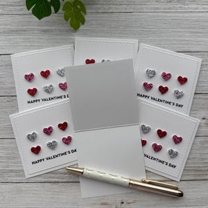 Set of 6 Mini Note Cards ~ Happy Valentine's Day ~ Tiny Glittery Hearts ...