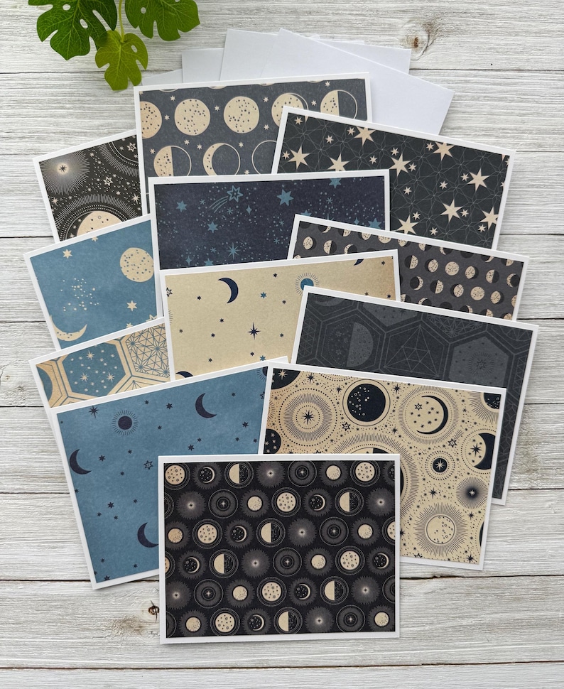 Note Cards Set of 12 ~ Stars & Moon ~ Universe ~ Moon Phase ~ Galaxy ...