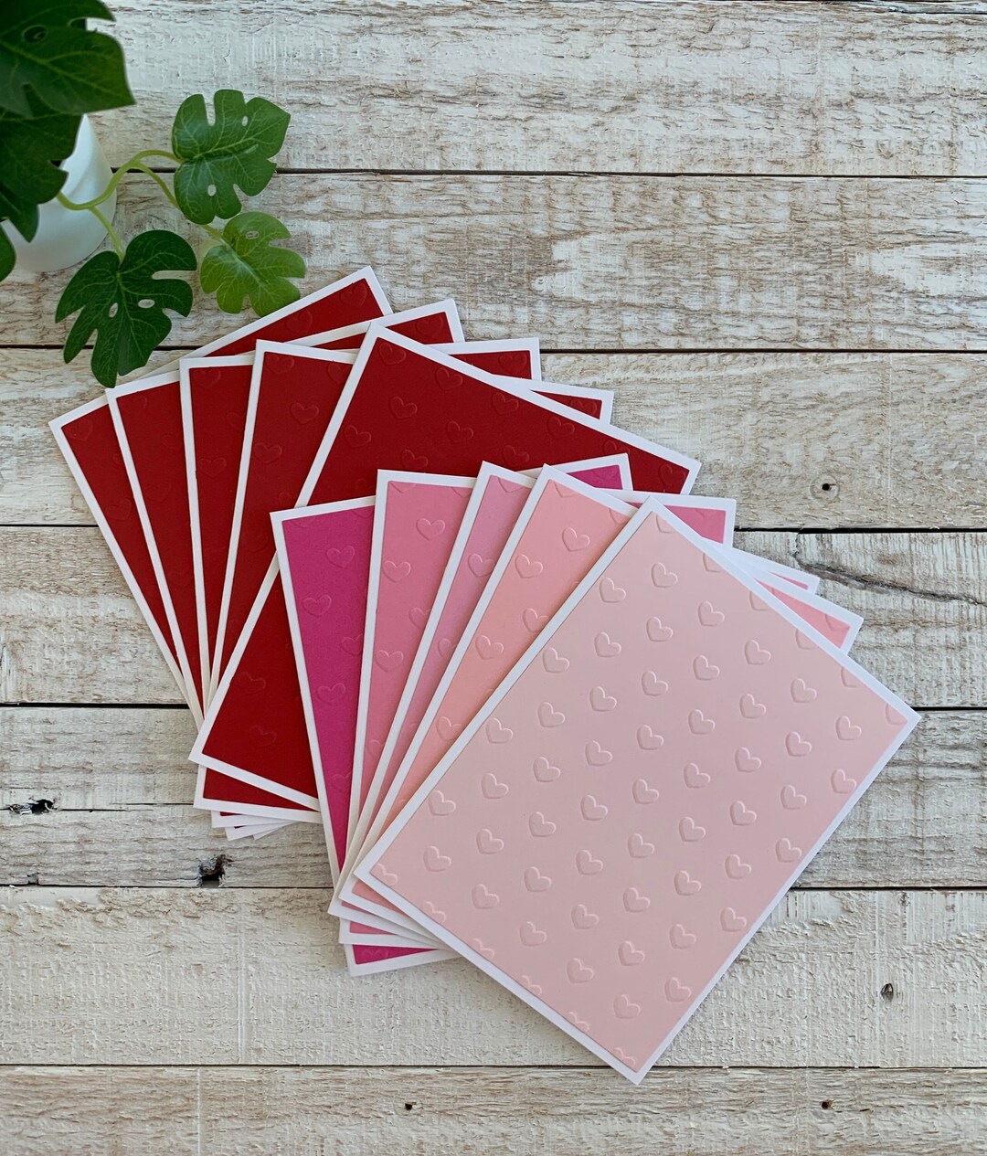 Handmade Embossed Note Cards Set of 5 ~ Pink or Red Hearts ~ Valentine ...
