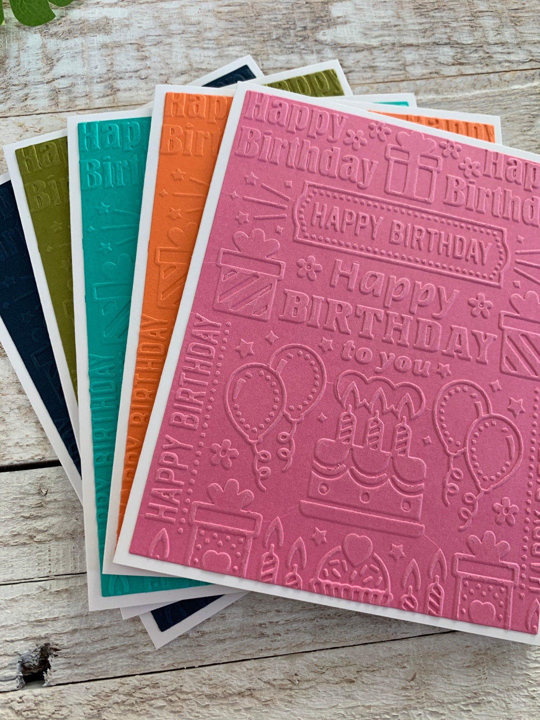 Handmade Embossed Note Cards Pack ~ Happy Birthday ~ Thank You ~ Bold ...