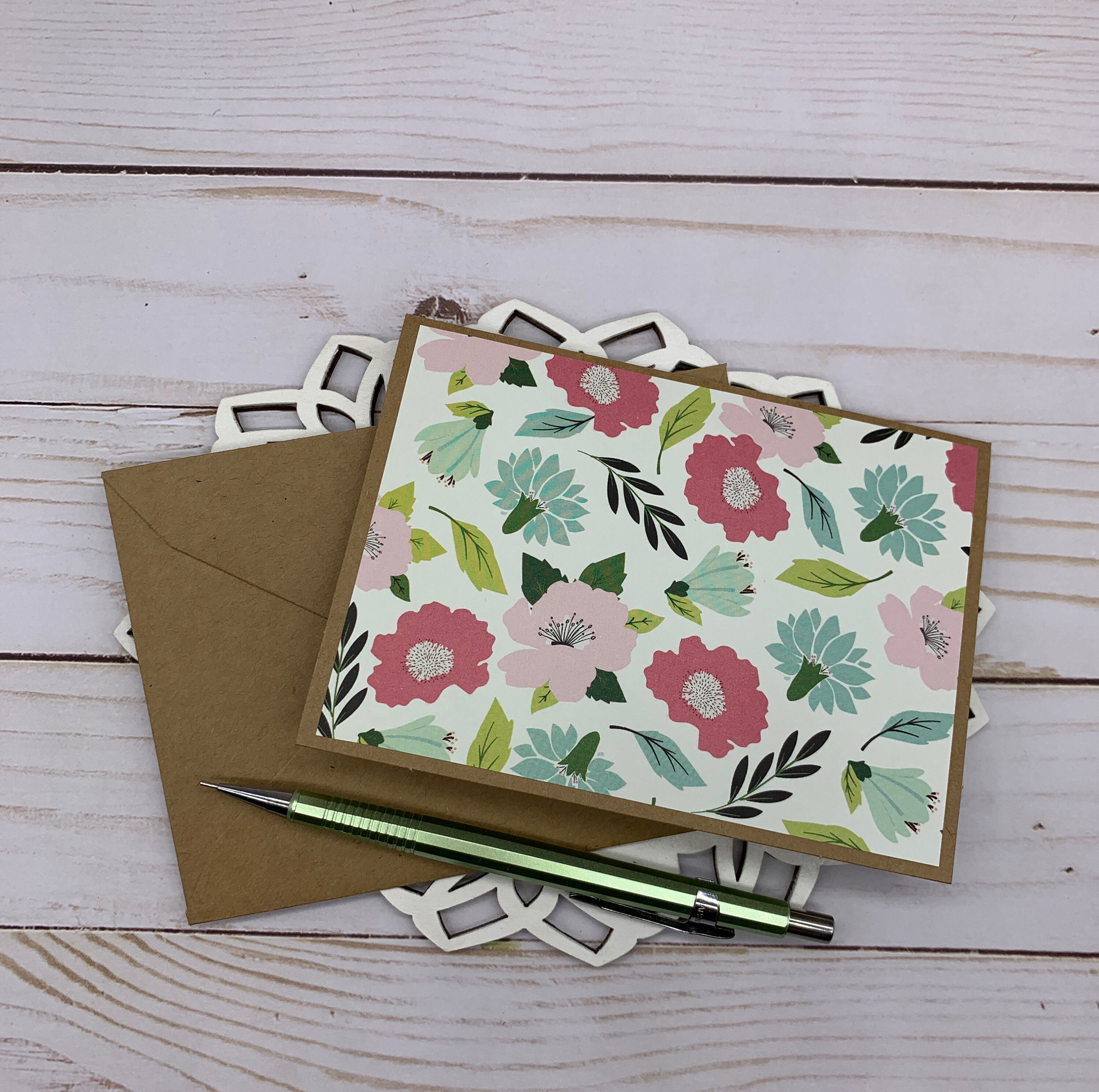 Handmade Note Cards Set of 6 ~ Flower Market ~ Pink & Blue Florals ...