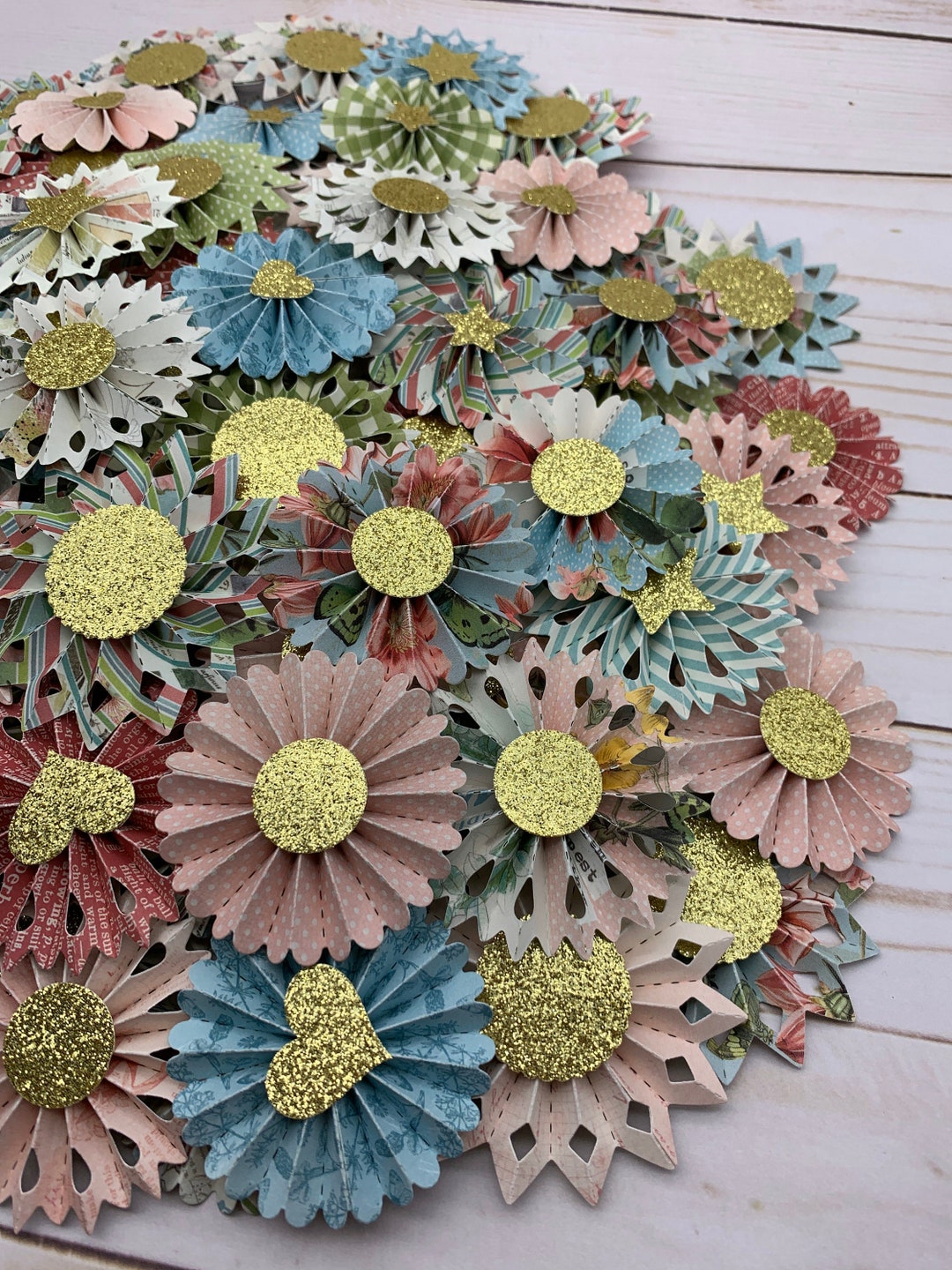 12 Random Handmade Mini Paper Rosettes - Medallion/accordion Flowers ...