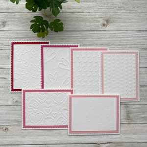 Handmade Embossed Note Cards Set of 6 ~ Pink & Red Hearts ~ Valentine's ...
