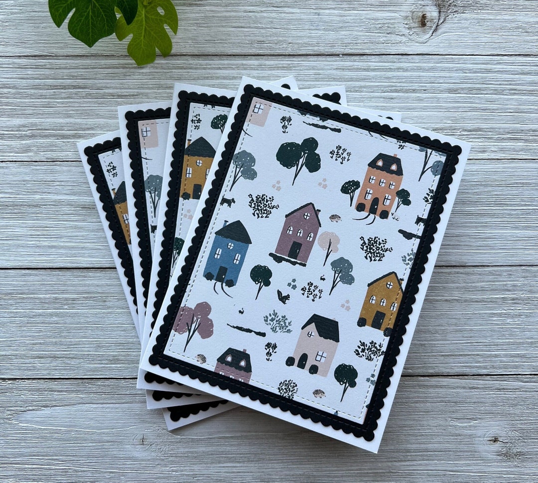 Note Cards Set of 4 ~ Welcome Home ~ Houses ~ Congratulations ~ Thank ...