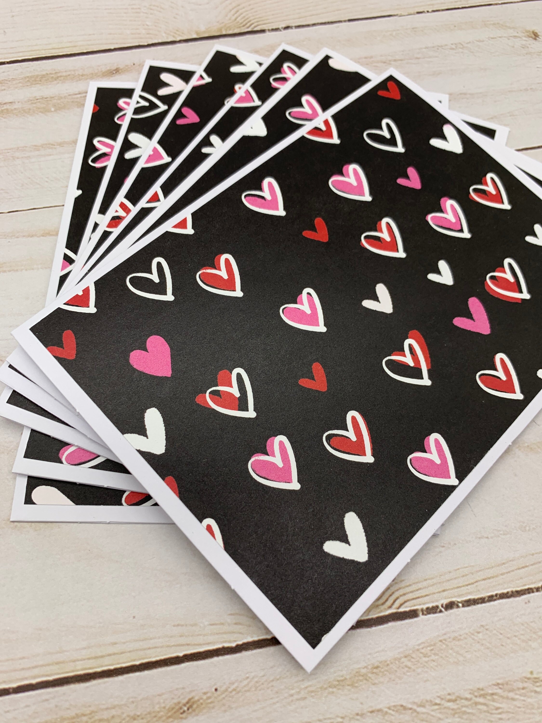 Handmade Note Cards Set of 6 Black & Pink Hearts | Etsy