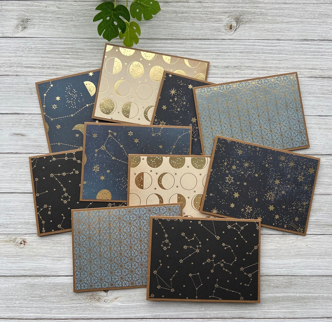 Note Cards Set of 10 ~ Stars & Moon ~ Universe ~ Moon Phase ~ Galaxy ...