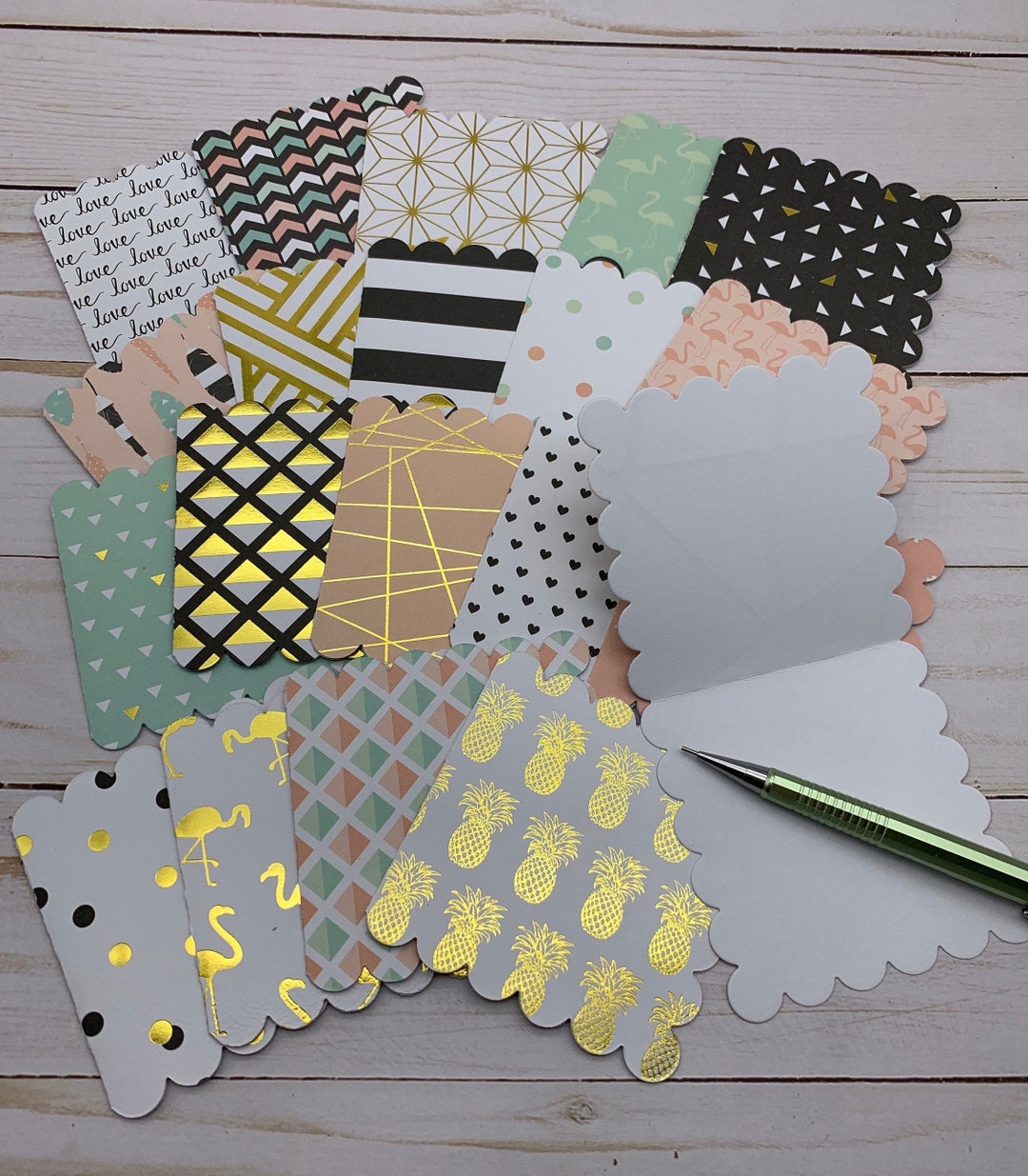 Assorted Note Cards Set of 20 Mini Scalloped Notecards 3x3 Blank Cards ...
