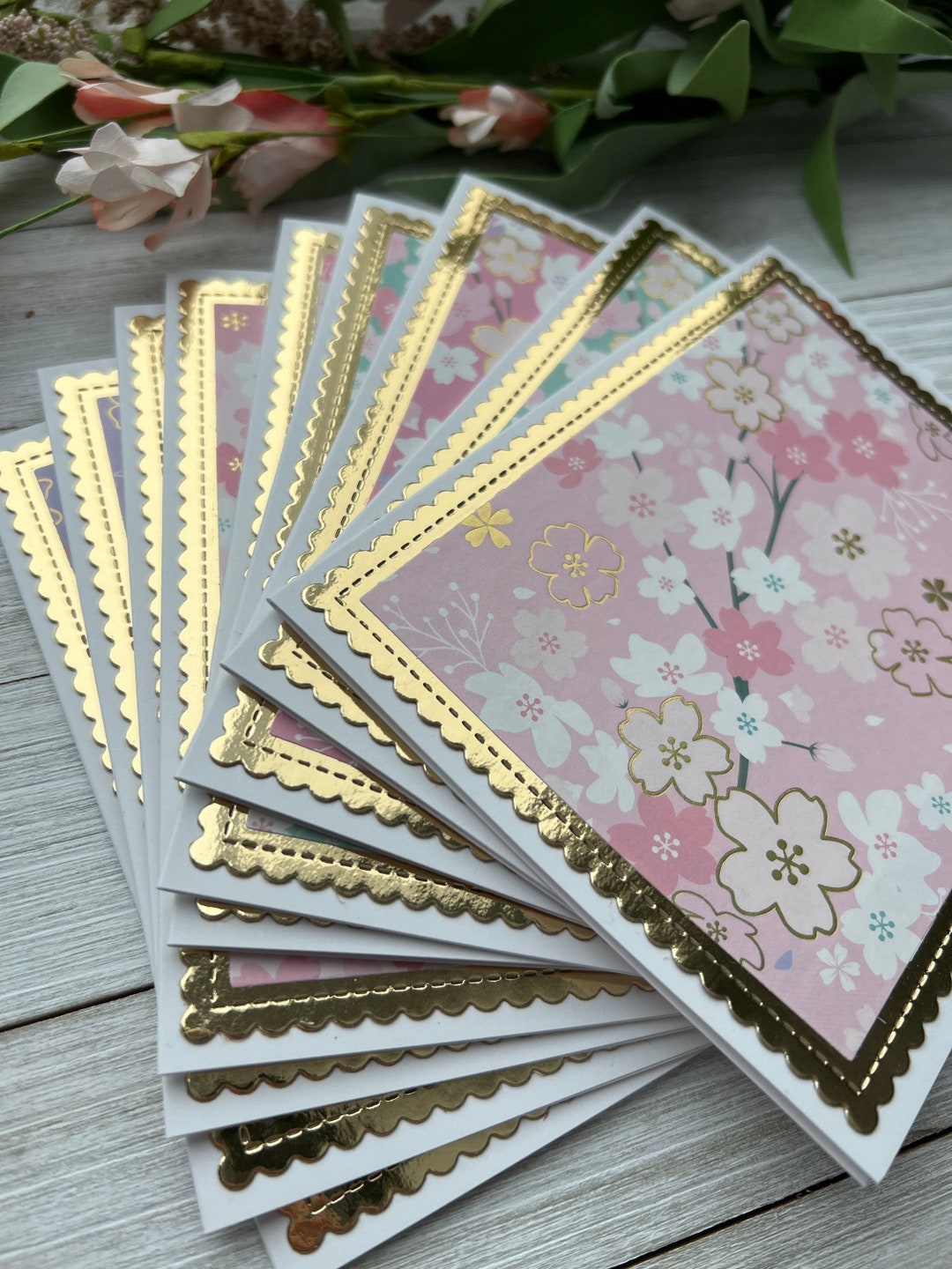 Handmade Note Cards Set of 3 ~ Sakura ~ Pink Cherry Blossoms ~ Thank ...