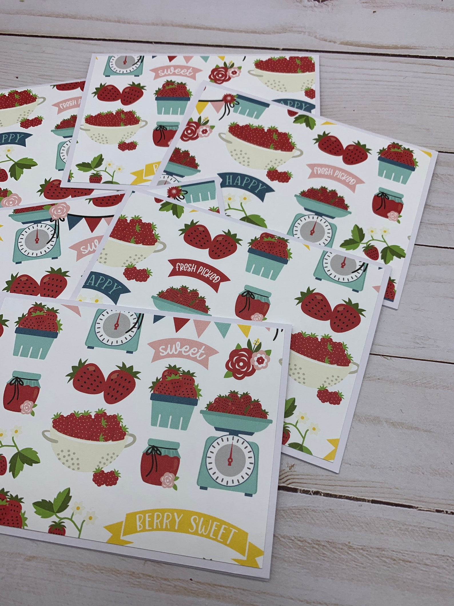 Note Cards Set of 6 ~ Strawberry Picking ~ Summer Vibes ~ Thank You ...
