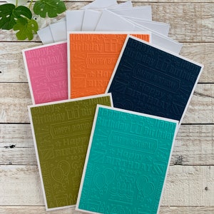 Handmade Embossed Note Cards Pack ~ Happy Birthday ~ Thank You ~ Bold ...