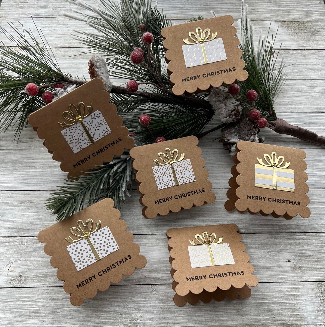 Set of 6 Mini Note Cards ~ Holiday Presents ~ Gift Box ~ 3x3 Blank ...