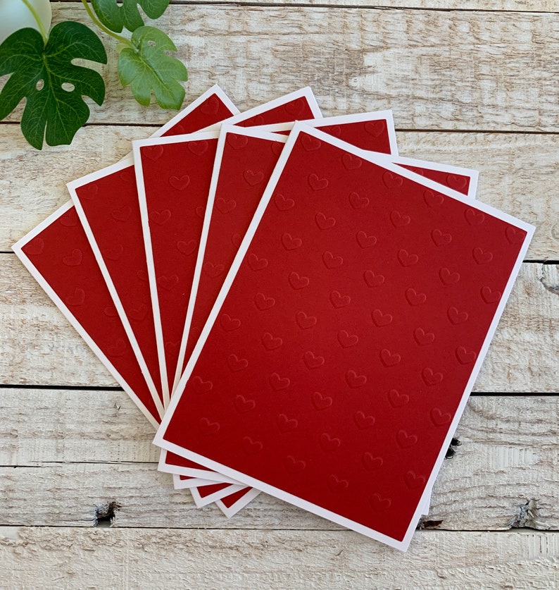 Handmade Embossed Note Cards Set of 5 ~ Pink or Red Hearts ~ Valentine ...