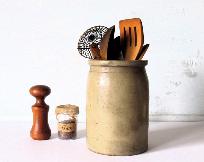 Antique Salt Glazed Stoneware Utensil Holder, Rustic, Farmhouse Country ...