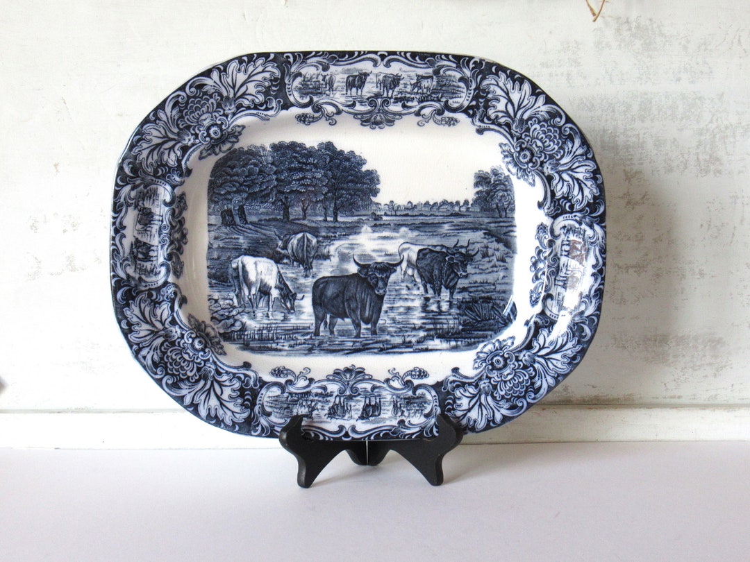 Antique Wedgwood Ironstone Platter, Antique Navy Blue Transferware ...