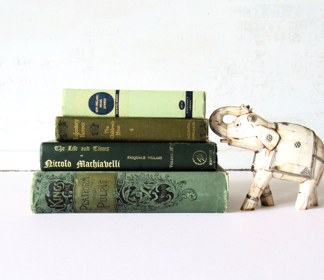 Vintage Book Decor, Decorative Green Books, Bookshelf Decor, Old Book ...