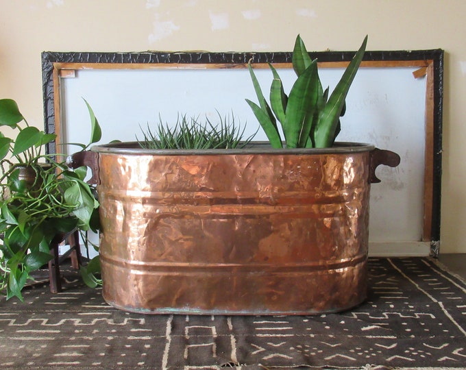 Vintage Copper Tub, Copper Boiler, Rustic Planter, Rustic Firewood ...