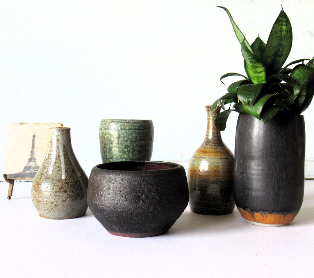 Studio Pottery Collection, Handmade Pottery Grouping Collection of Five ...