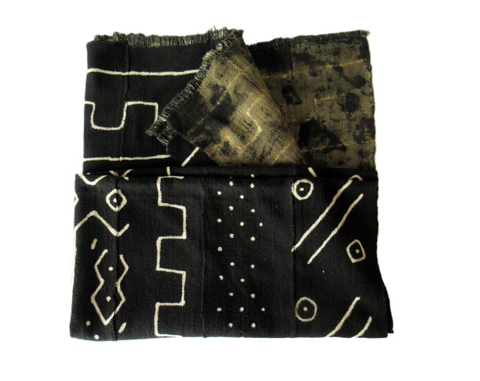 Vintage African Block Printed Mud Cloth Textile, Hand Woven Tribal ...