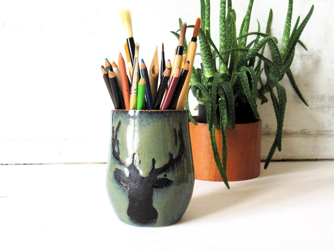Vintage Rustic Studio Pottery Stag Mug, Cup, Desk Organizer, and Desk ...