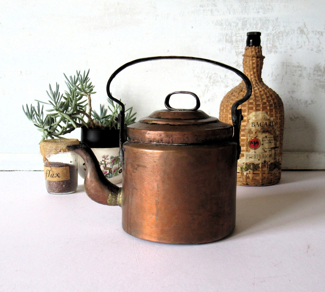 Vintage Rustic Copper Kettle, Farmhouse Kitchen Decor, Antique Copper ...