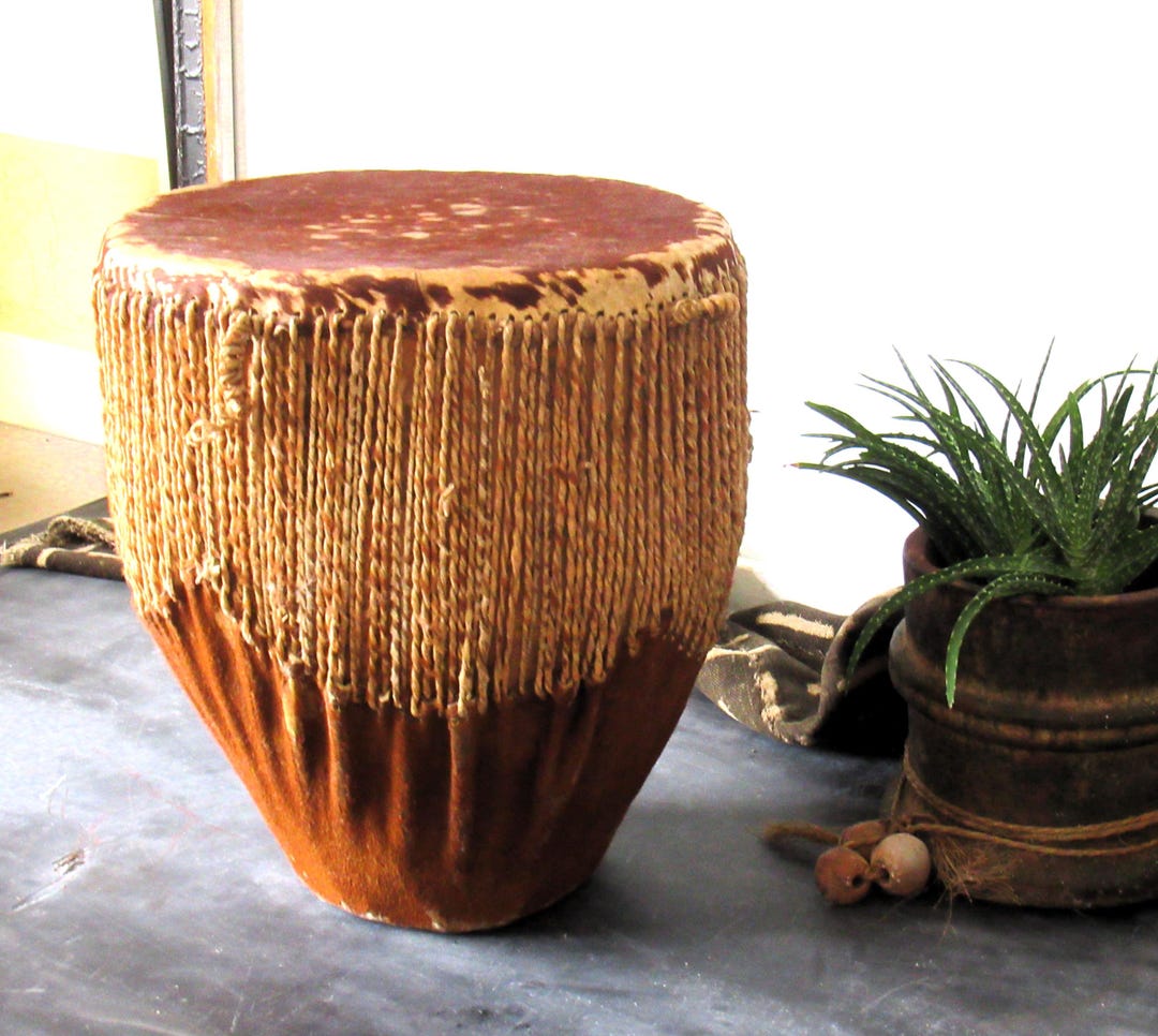 Vintage Bongo Drum, Percussion Drum, Animal Hide African Decor, Tribal ...