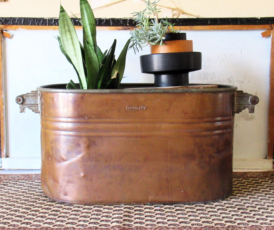 Vintage Copper Tub, Copper Boiler, Rustic Planter, Rustic Firewood ...
