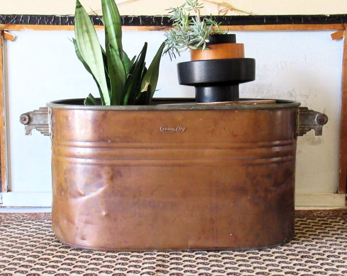 Vintage Copper Tub, Copper Boiler, Rustic Planter, Rustic Firewood ...