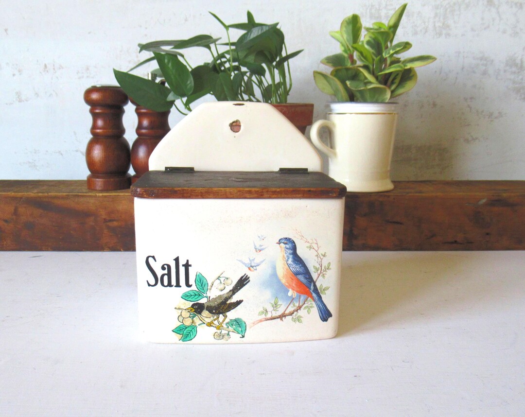 Vintage Porcelain Salt Box: Rustic Farmhouse Kitchen Decor - Etsy