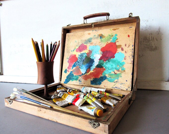 Vintage Artist Paint Box With Paint Palettes, Artist Display, Desktop ...