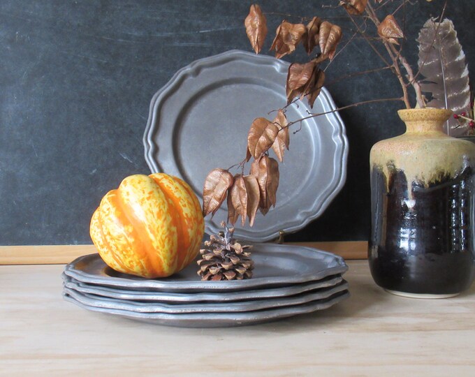 Vintage Pewter Dinner Plates, Set of Four, Rustic Home, Kitchen Decor ...