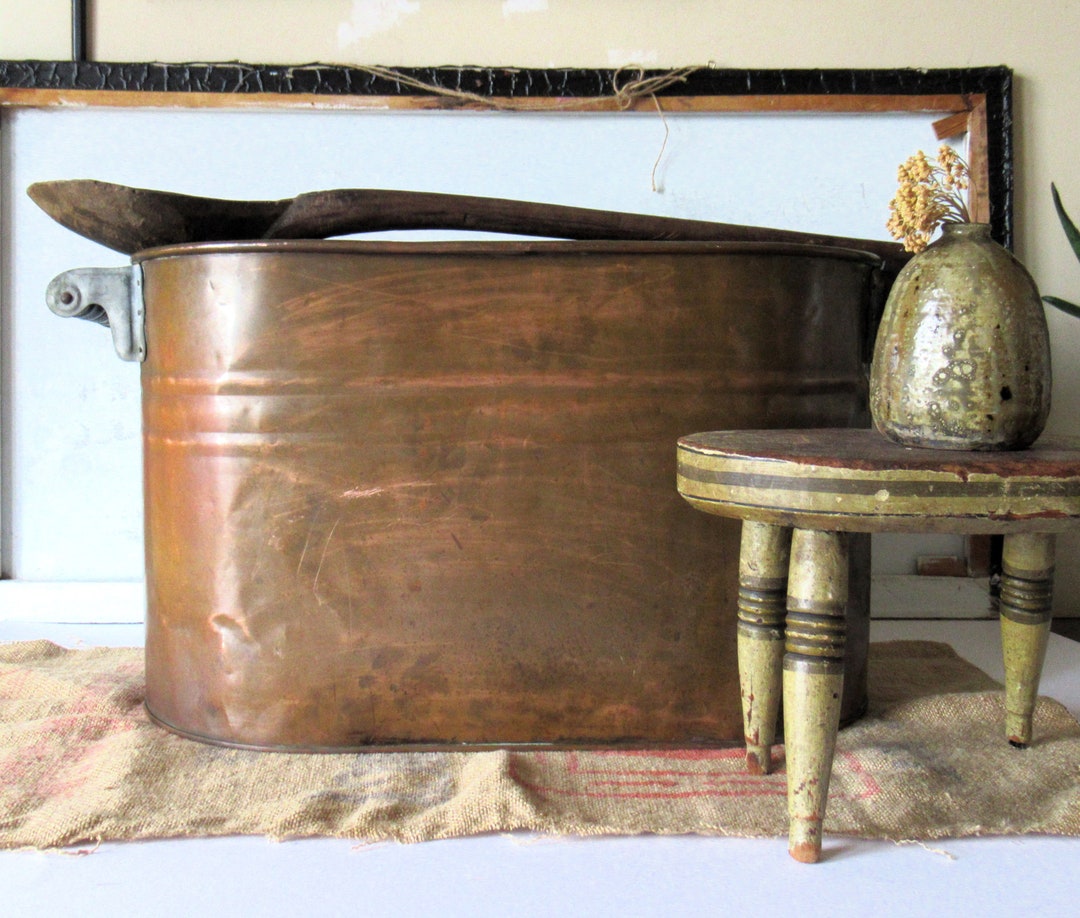 Vintage Copper Tub, Copper Boiler, Rustic Planter, Rustic Firewood ...