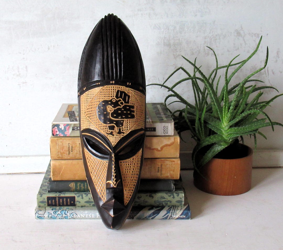 Vintage Hand Carved Wood African Tribal Mask, Ghana Wall Decor - Etsy