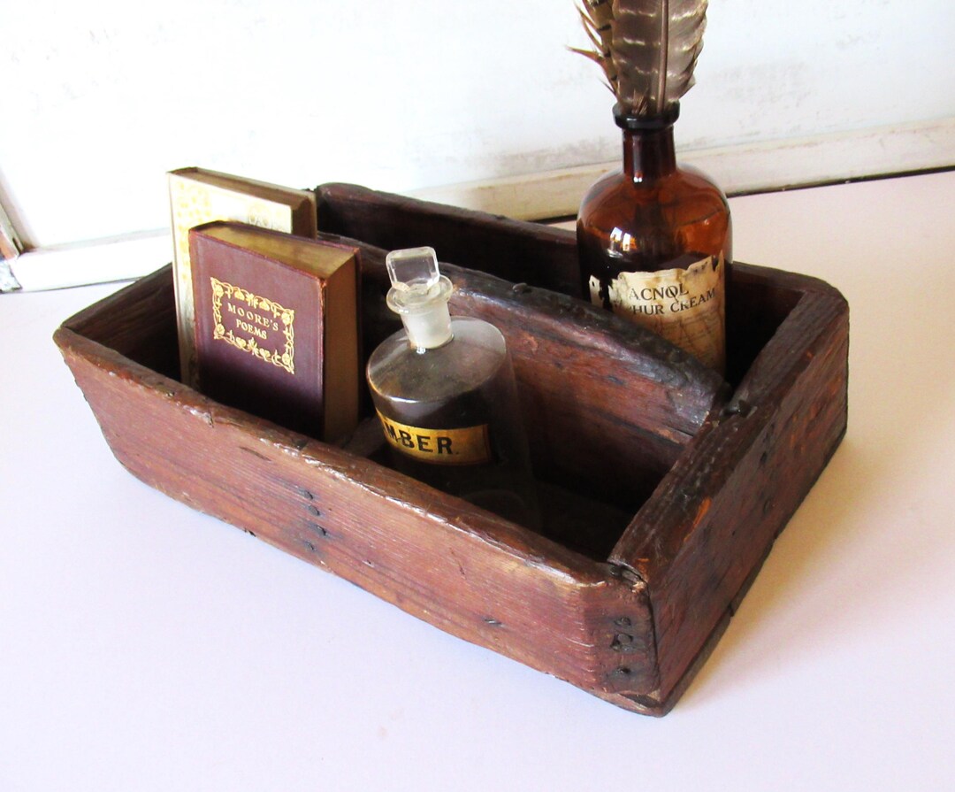 An Antique Wooden Caddy, Rustic Organizer, Plant Holder, Small Storage ...