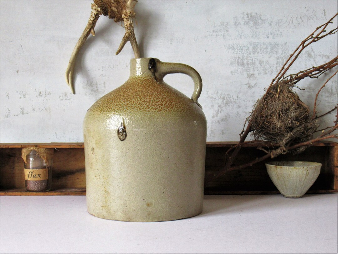 Earthy Rustic Stoneware Farmhouse Jug, Primitive Salt Glazed Rustic ...