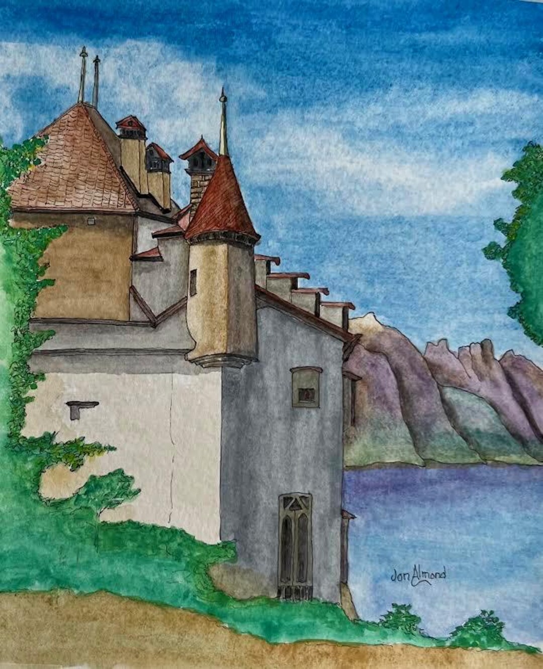 Chillon Castle, an Unframed Original Watercolor Painting - Etsy