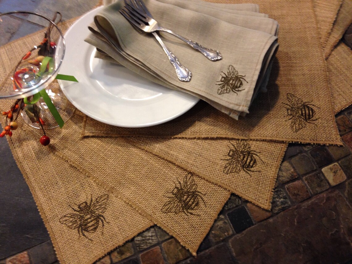 Embroidered Bumble Bee Linen Napkins Set of 4 Pure Linen - Etsy