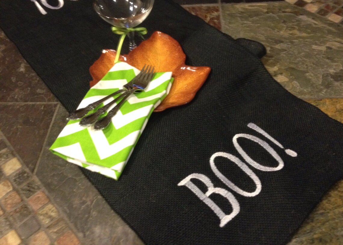 BOO - Black Burlap Halloween Table Runner - 12 Inches by Your Choice of ...