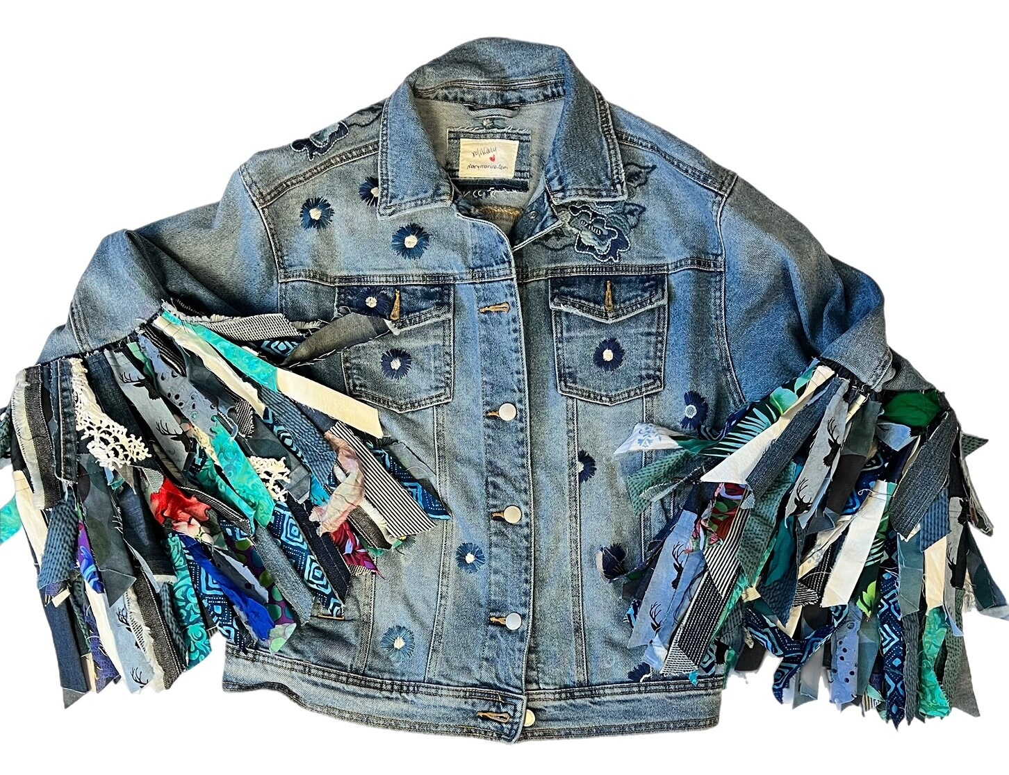 Denim Jacket With Scrap Sleeves and Hand Embroidered Design - Etsy
