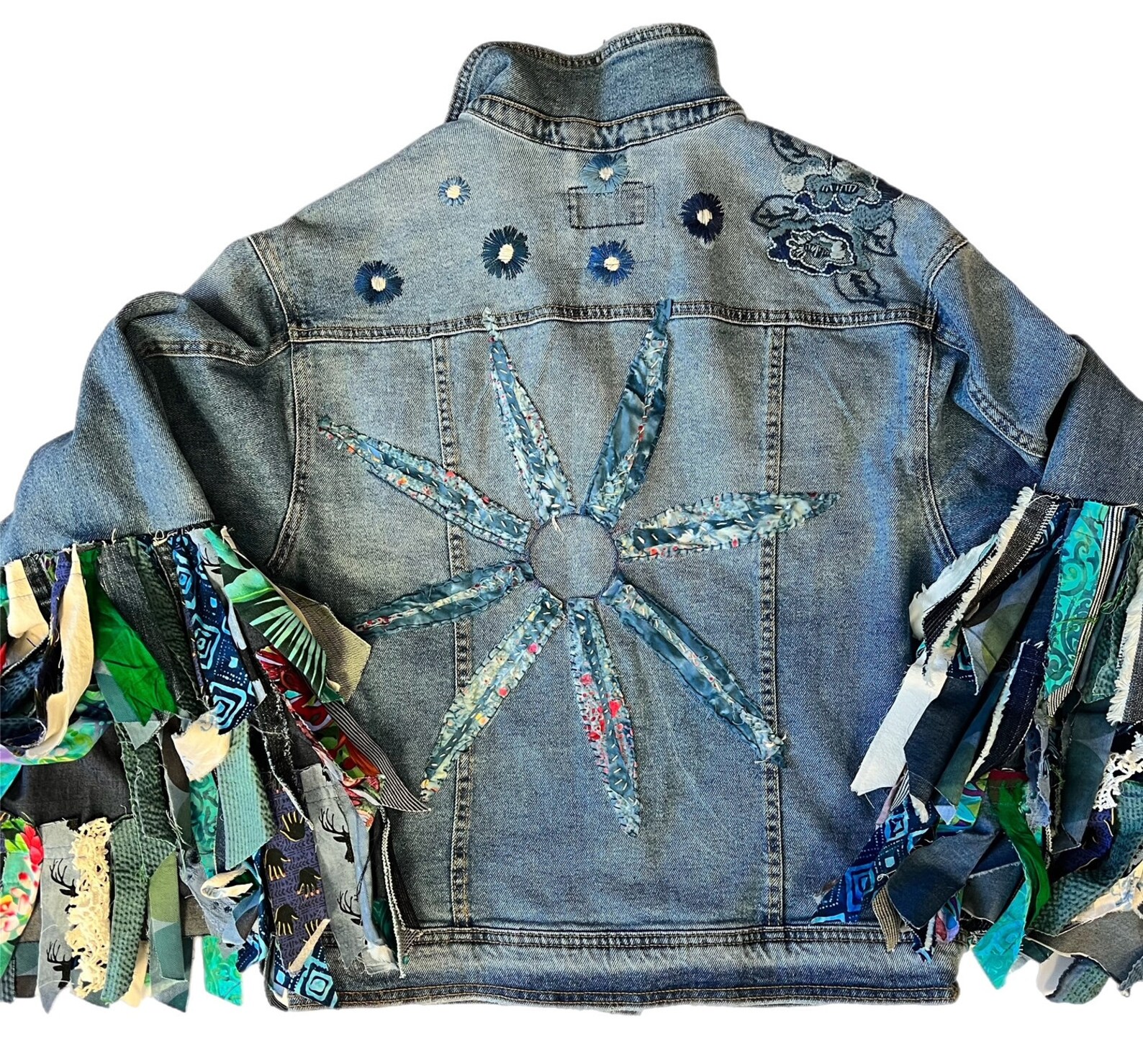 Denim Jacket With Scrap Sleeves and Hand Embroidered Design - Etsy
